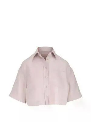 Brunello Cucinelli Brown Slub Texture Cropped Shirt