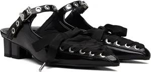 GANNI Lace-up Mules - Black