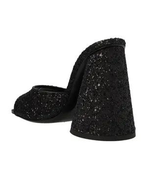 Attico Logo Printed Glitter Embellished Block Heel Mules