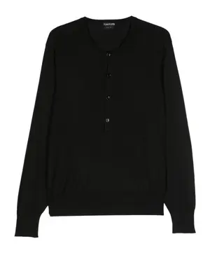 TOM FORD Crewneck Fine-knit Top With Half Button Opening