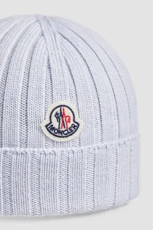 Moncler Ribbed Knit Beanie With Felt Logo Patch
