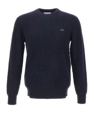 SUN 68 Ribbed Crew Neck Knitted Sweater With Embroidered Logo