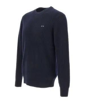 SUN 68 Ribbed Crew Neck Knitted Sweater With Embroidered Logo