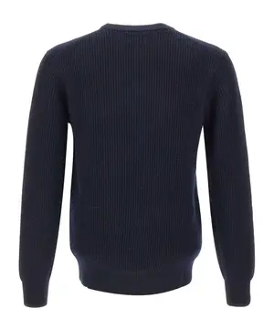 SUN 68 Ribbed Crew Neck Knitted Sweater With Embroidered Logo