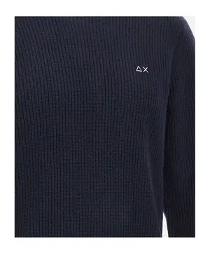 SUN 68 Ribbed Crew Neck Knitted Sweater With Embroidered Logo
