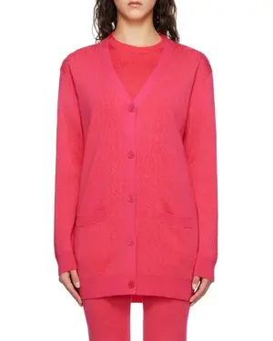 Moschino Y-neck All-over Logo Jacquard Cardigan