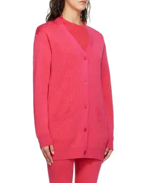 Moschino Y-neck All-over Logo Jacquard Cardigan