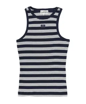 GANNI Sleeveless Striped Ribbed Tank Top - Blue