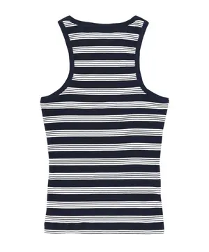 GANNI Sleeveless Striped Ribbed Tank Top - Blue