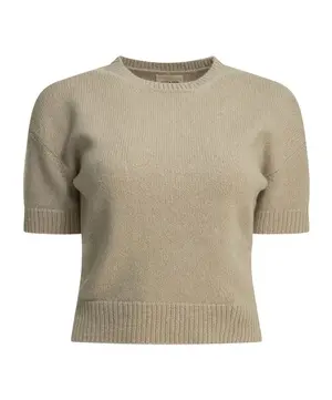 Khaite Khaite Golden Short-Sleeve Knitted Jumper Tan