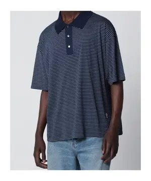 AMI Paris De Coeur Striped Polo Shirt