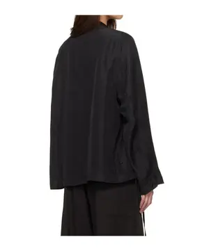 Studio Nicholson Band Collar Long Sleeve Shirt With Drawstring Hem