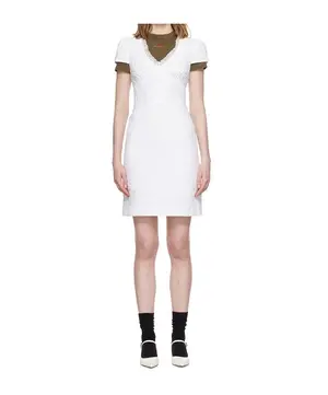 SHUSHU/TONG Crinkled V-neck Lace Trim Dress