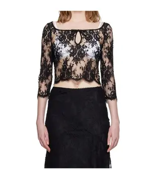 SHUSHU/TONG Lace Top With Keyhole And Bow Detail