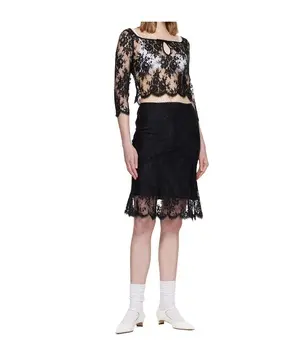 SHUSHU/TONG Lace Top With Keyhole And Bow Detail