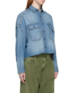 R13 Distressed Cropped Denim Shirt