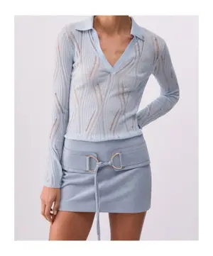 Liu Jo V-neck Fine Knit Virgin Wool Top - Light Blue