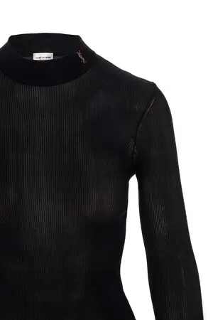 Saint Laurent Cassandre Ribbed Stand-collar Long-sleeved Blouse