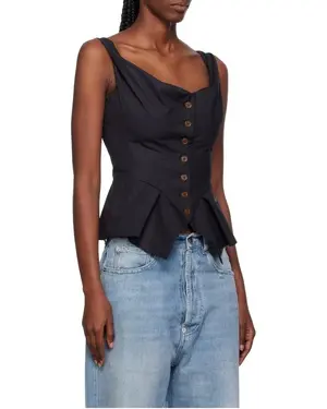 VIVIENNE WESTWOOD Square Neck Button Down Peplum Top - Black
