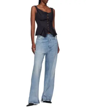 VIVIENNE WESTWOOD Square Neck Button Down Peplum Top - Black
