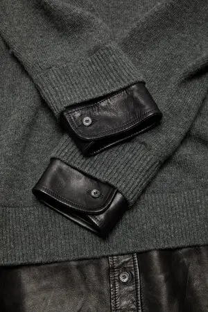 Acne Studios V-neck Sweater With Faux Two-piece Design And Leather Trim