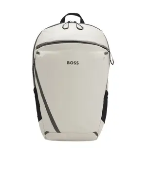 Hugo Boss Faux-leather Backpack With Reflective Details - Light Beige