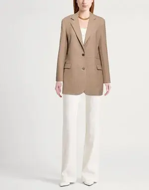 OTTOD'AME Charcoal Polyester, Wool, Elastane Blazer - Beige