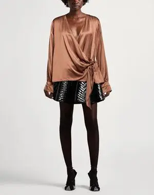 OTTOD'AME Draped Satin Wrap Top With Logo Embellishment