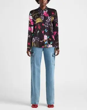 Versace Floral Print Viscose And Elastane Shirt - Black