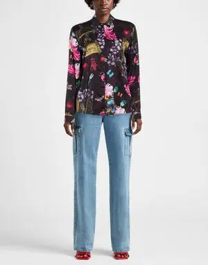 Versace Floral Print Viscose And Elastane Shirt - Black