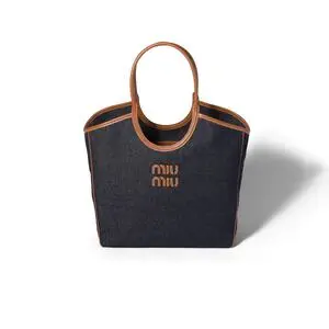 Miu Miu Denim Tote Bag With Leather Trim