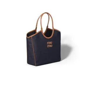 Miu Miu Denim Tote Bag With Leather Trim