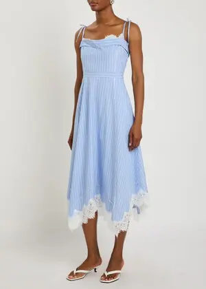 Simkhai Avaleigh Striped Lace-trimmed Cotton Midi Dress - Blue