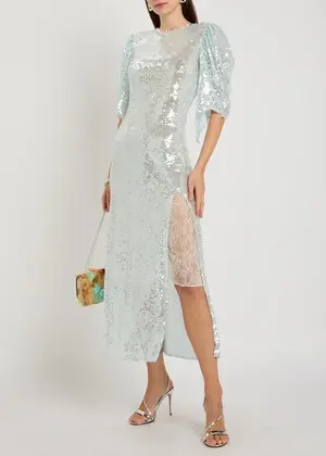 ROBERTA EINER Sequin-embellished Stretch-mesh Maxi Dress