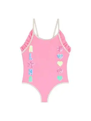 BILLIEBLUSH One Piece Swimsuit With Ruffle Trim And Sequined Accents - Fuchsia