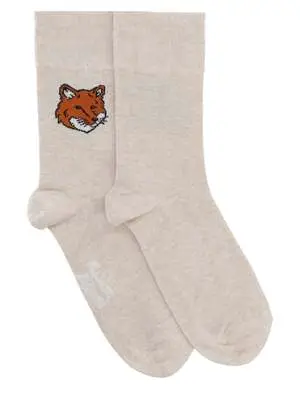 Maison Kitsuné Fox Head" Logo Socks - Beige
