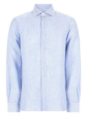 120% Lino Striped Linen Shirt - Azure