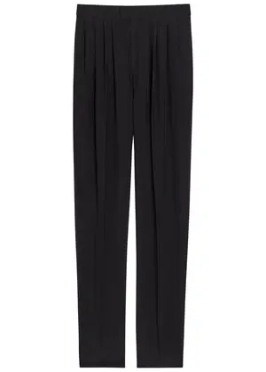 Saint Laurent Pleated Tapered-leg Brushed Silk Trousers - Black