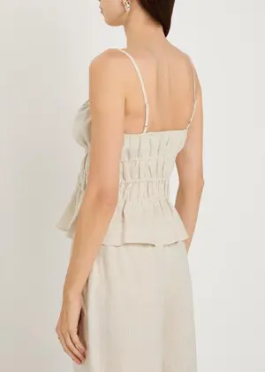 Staud Ayla Smocked Linen Tank Top - Beige