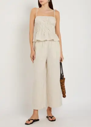Staud Ayla Smocked Linen Tank Top - Beige
