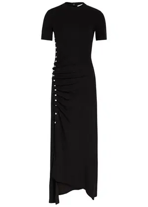 Rabanne Gathered Asymmetric Stretch-jersey Midi Dress - Black