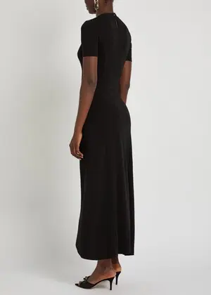 Rabanne Gathered Asymmetric Stretch-jersey Midi Dress - Black