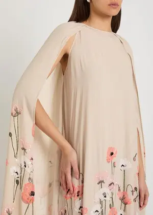 Bernadette Minnie Cape-effect Crepe Maxi Dress With Floral Sequins