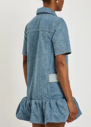 GANNI Peplum Mini Dress With Contrasting Trim And Distressed Details