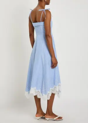 Simkhai Avalleigh" Striped Cotton Midi Dress With Lace Trims - Blue