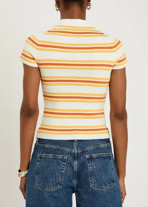 Simkhai Luka Striped Ribbed Polo Top - Yellow