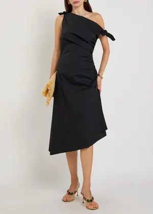 Staud Bellaria Ruched Stretch-cotton Midi Dress