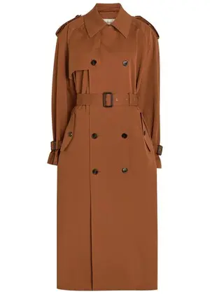 Saint Laurent Double-breasted Cotton And Silk-blend Trench Coat - Moca