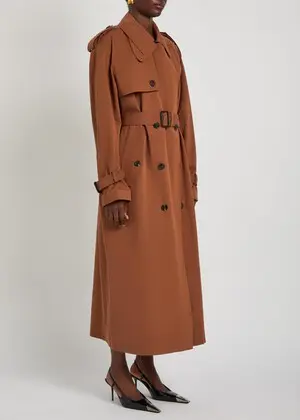 Saint Laurent Double-breasted Cotton And Silk-blend Trench Coat - Moca
