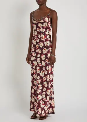 Rabanne Floral Print Silk Maxi Dress With Disc-link Straps - Multicoloured